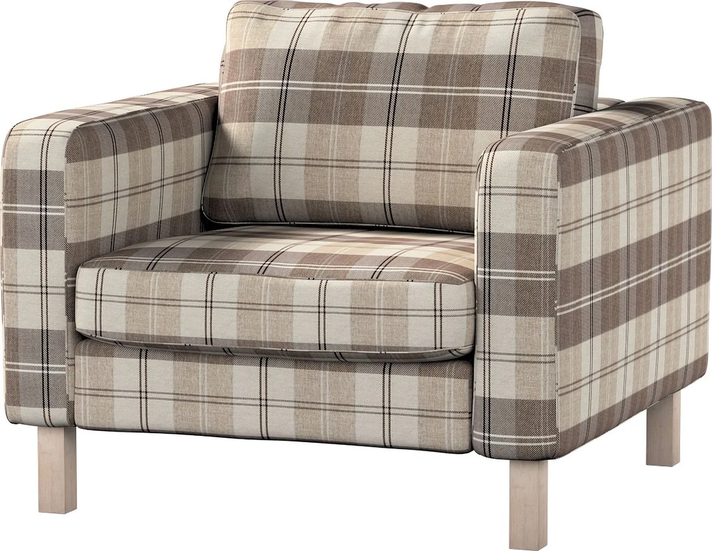 Potah na křeslo IKEA Karlstad, krátký barva béžová látka pletený vzor, vzorované