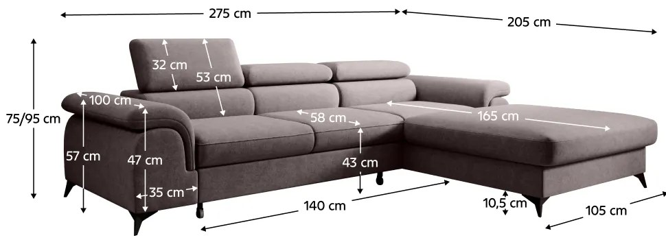 Kondela Rozkládací sedací souprava, hnědá, pravá, HORTY ROH