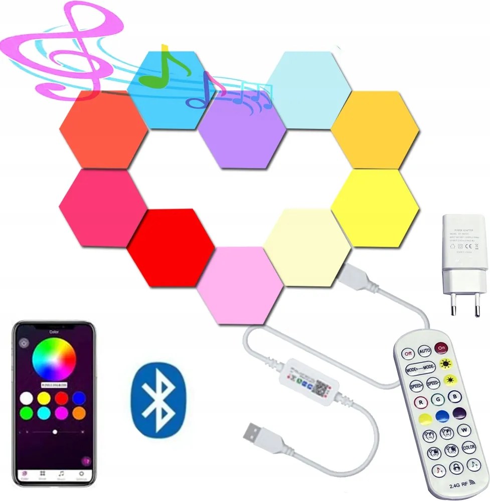Led Lampa Sada 10 X Panel Hexagon Wifi Smart Tuya Rgb Bílá Inteligentní