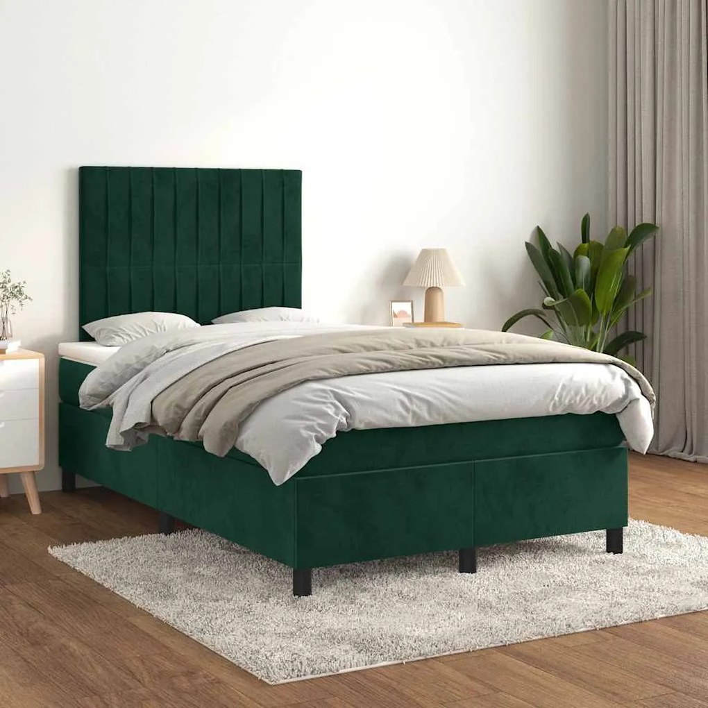 Box spring postel s matrací tmavě zelená 120x190 cm samet 3270010