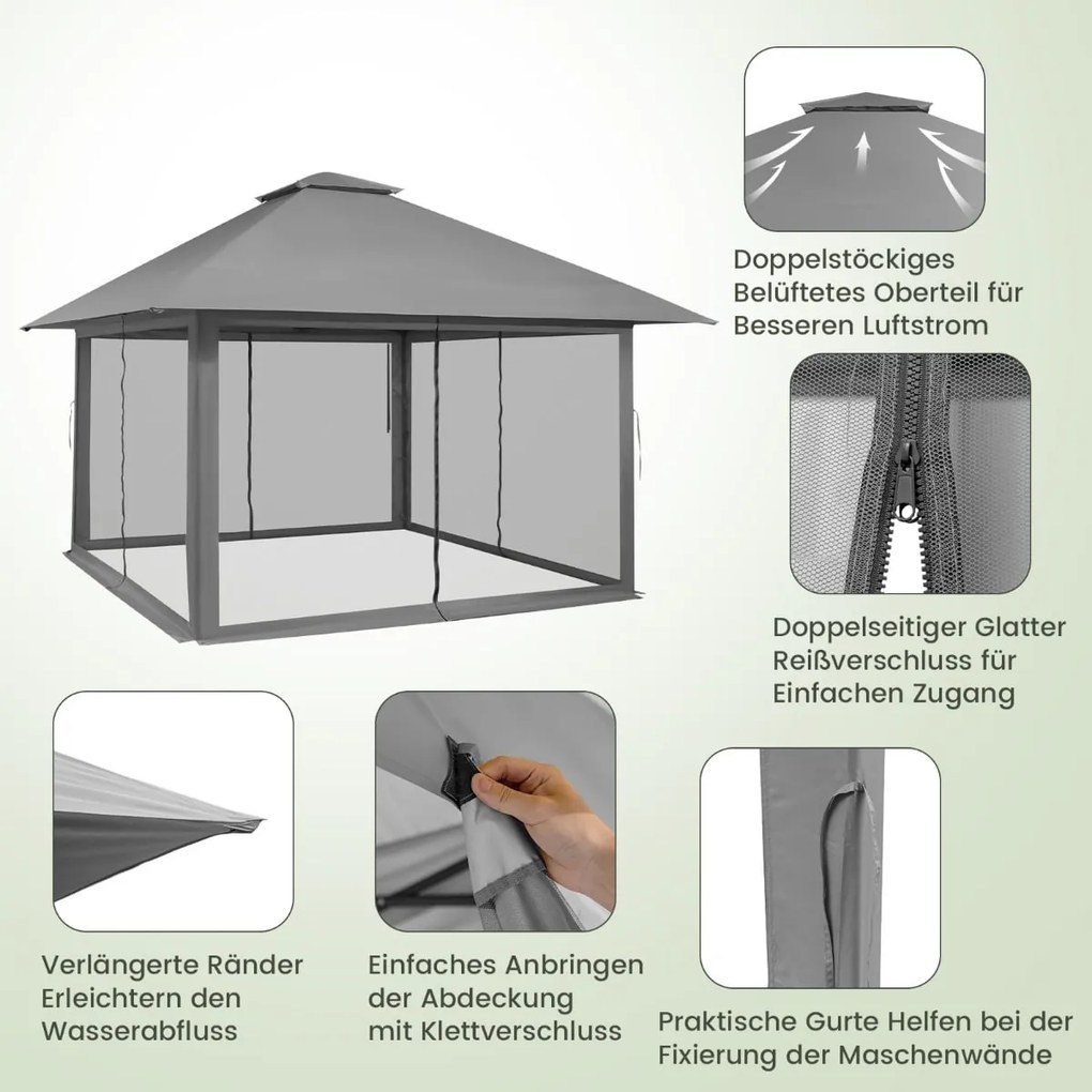 Costway Zahradní altán s bočními stěnami z pletiva UV ochrana 50+ – 4 × 4 m