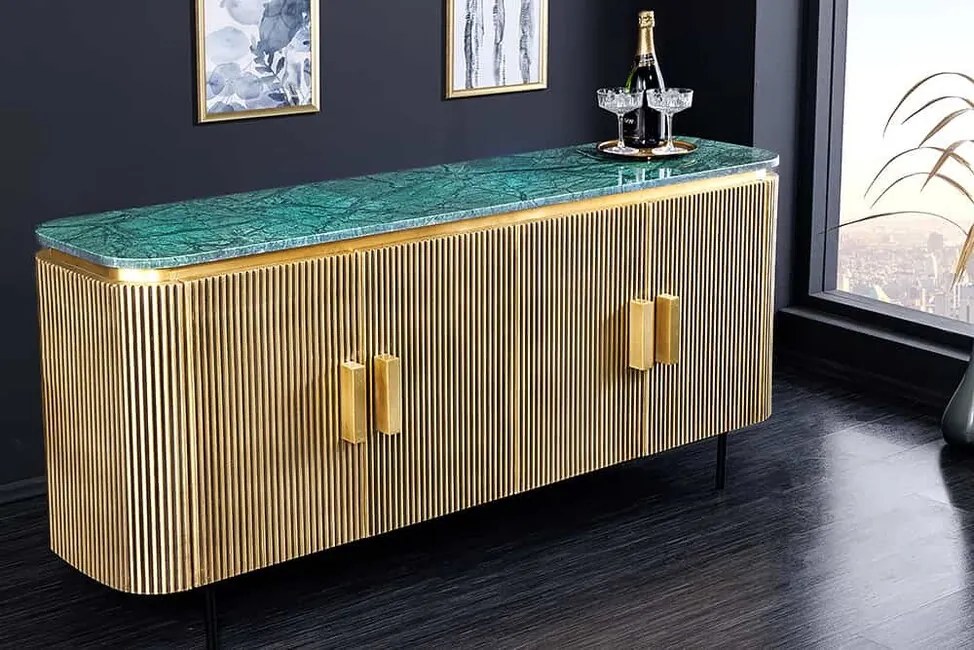 Luxusní komoda z masivního mangového dřeva s mramorovou deskou Veneziano 160cm