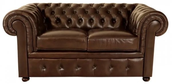 Indický nábytek - Pohovka dvoumístná Chesterfield Comfort z pravé hovězí kůže Brown Brown