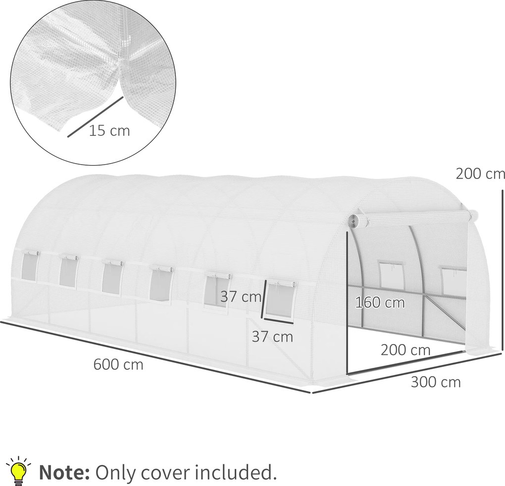 Outsunny náhradní fólie náhradní kryt 600 x 300 x 200 cm s předními dveřmi, 12 oken skleníková fólie odolná proti roztržení, zahradní fólie pro sklen…