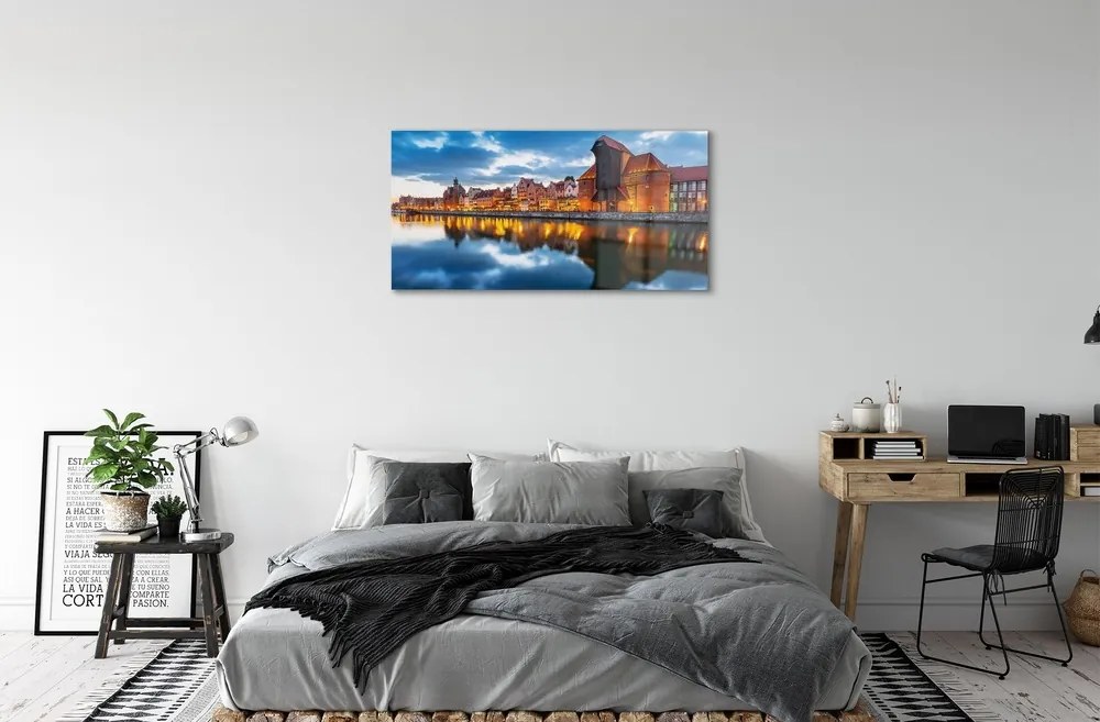 Obraz na skle Gdańsk říční budovy 120x60 cm