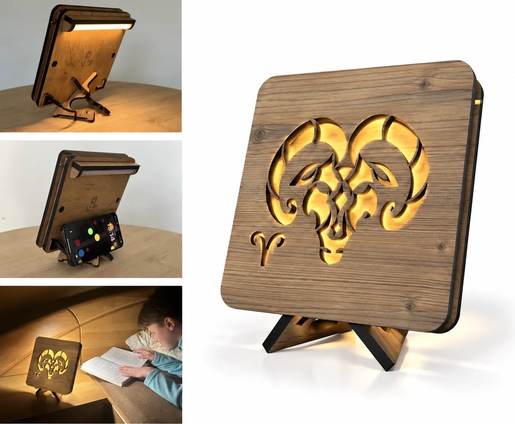 Li-Go Znamení "Beran" lampa 19x19 cm provedení povrchu: jedle