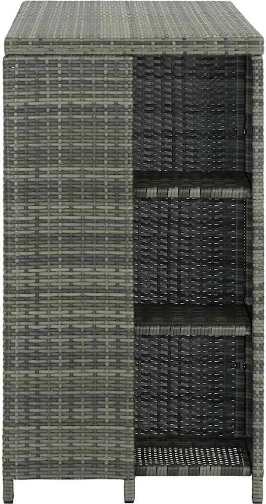 Barový stolek s úložným regálem šedý 120x60x110 cm polyratan 313477