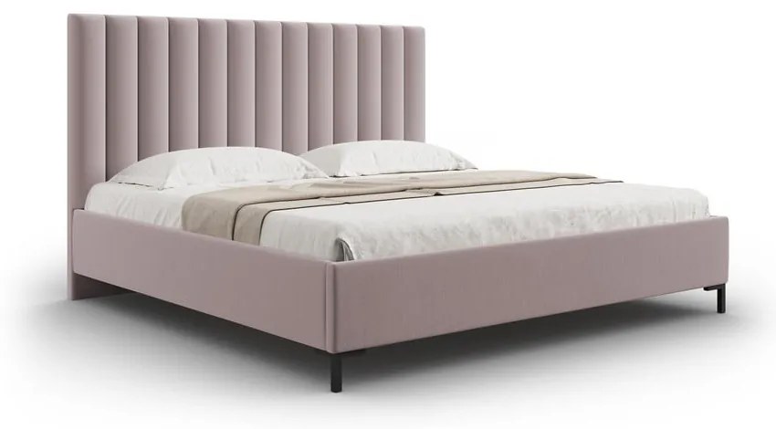 Světle růžová čalouněná dvoulůžková postel s úložným prostorem s roštem 180x200 cm Casey – Mazzini Beds