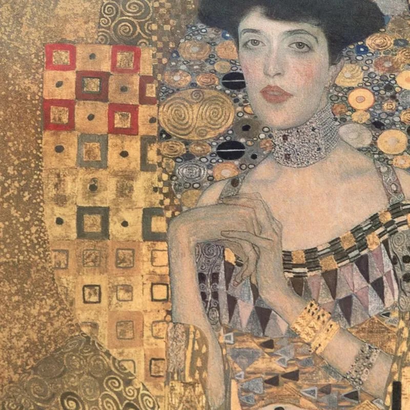 SCANquilt povlak ART VELVET klimt-portrét dámy zlatohnědá 45 x 45 cm