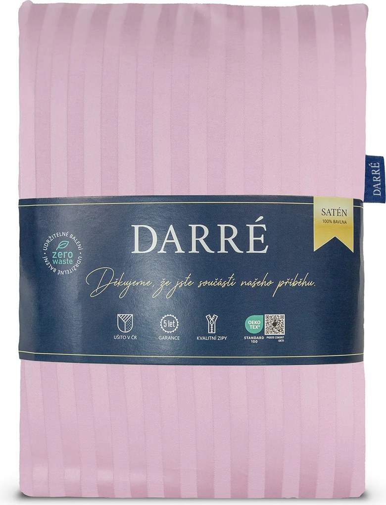 Damaškové saténové prodloužené povlečení Pruh 10 mm - Light pink Velikost: 140 x 220 + 70 x 90