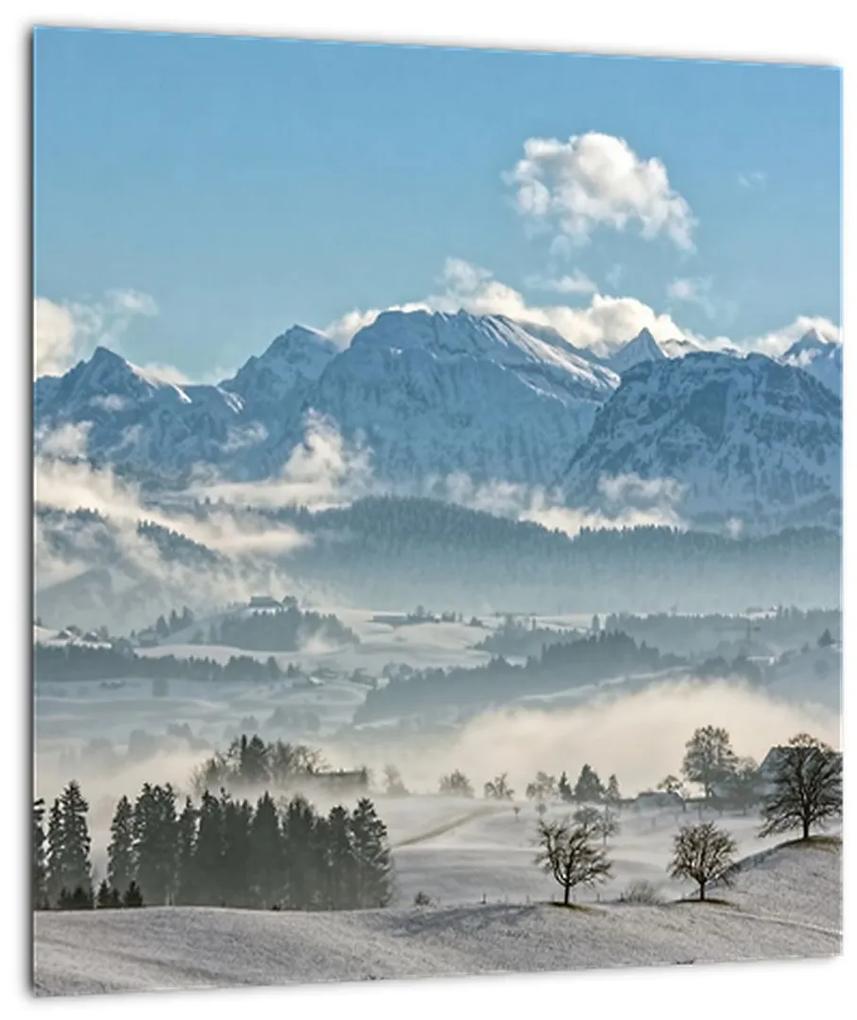 Obraz zasněžených hor (30x30 cm)