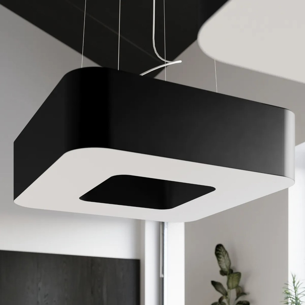 Závěsné svítidlo Urano, 1x černé textilní stínítko, (bílý plast), (80 cm)