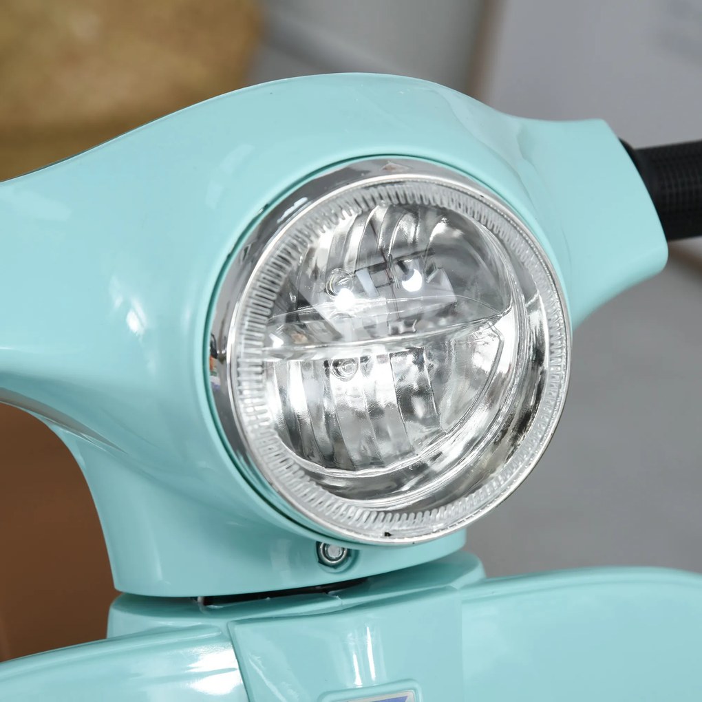 HOMCOM VESPA elektrická motorka dětská motorka elektrické vozidlo 18-36 měsíců 3 km/h LED světlo zvuk PP plast kov zelená 66,5 x 38 x 52 cm