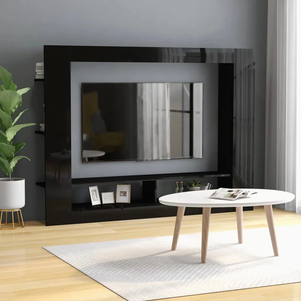 800745 vidaXL TV stolek černý s vysokým leskem 152 x 22 x 113 cm dřevotříska