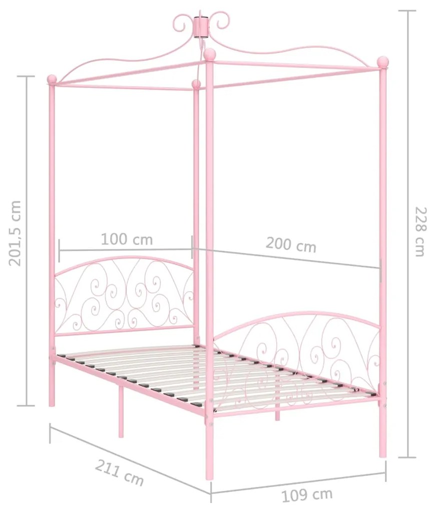 Rám postele s nebesy růžový kovový 100 x 200 cm,  284487