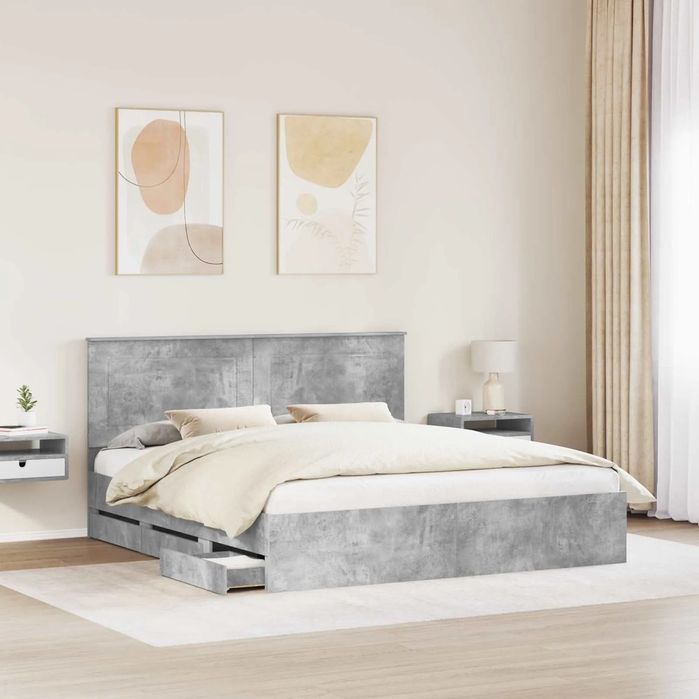 Rám postele s čelo Betonově šedá 180 x 200 cm Inženýrské dřevo 3409436