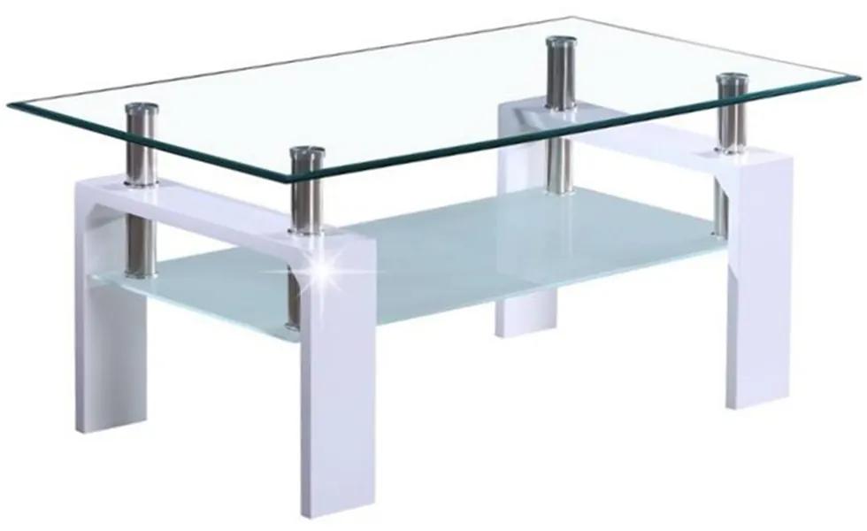 Konferenční stolek LIBOR new, bílá extra vysoký lesk HG, sklo čiré