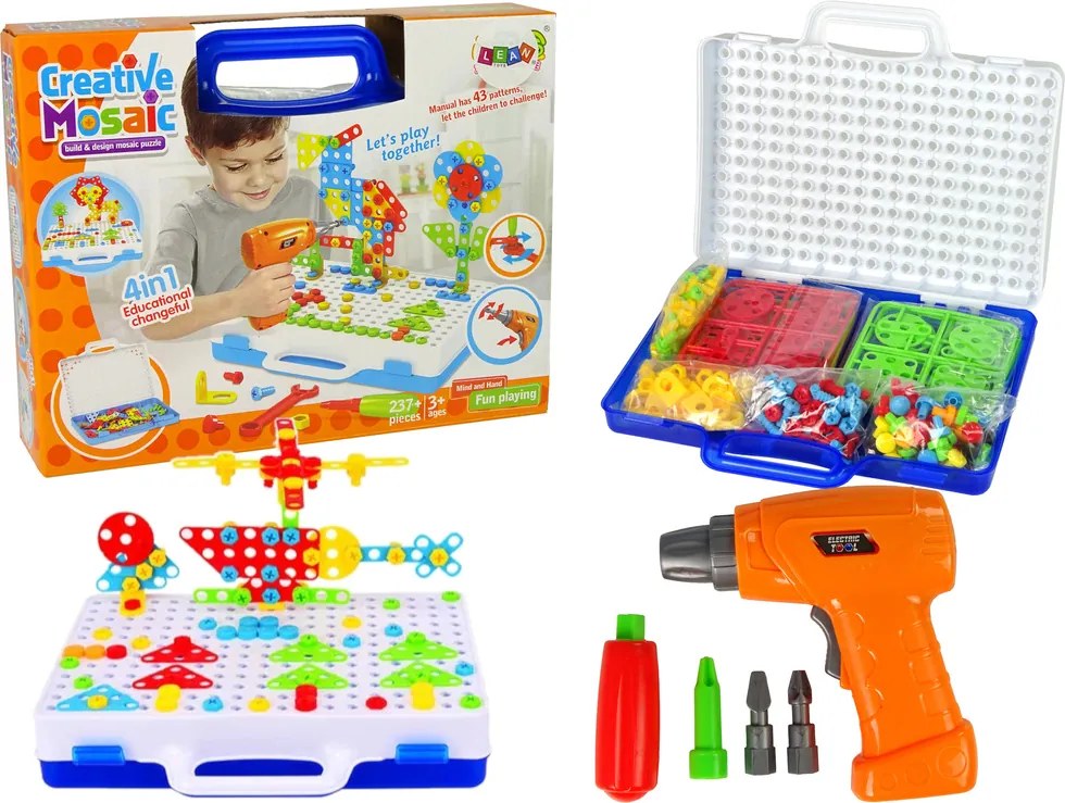 LEAN Toys Kreativní mozaikové puzzle 4v1 se šroubovákem 237 dílků