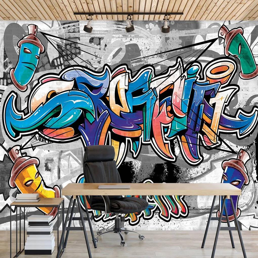 Fototapeta - Barevné Graffiti na šedé (254x184 cm)