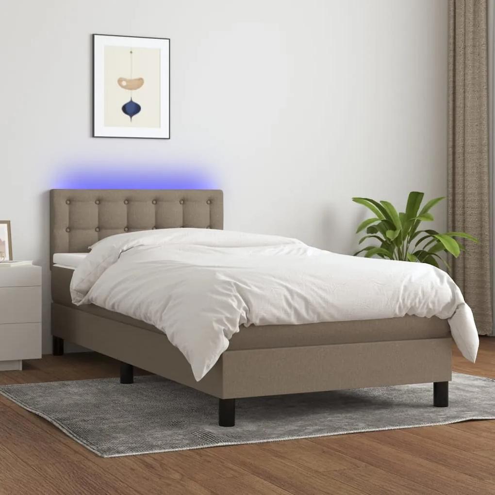 Box spring postel s matrací a LED taupe 90x200 cm textil,  3133449