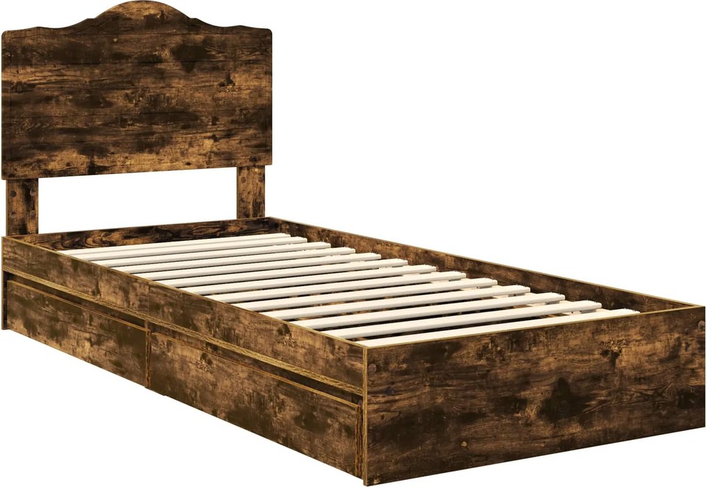 Postel s úložným prostorem se zásuvkou Kouřový dub 100 x 200 cm 3413538