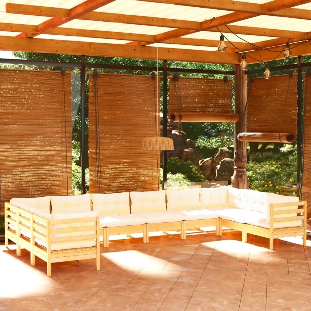 vidaXL 10dílná zahradní sedací souprava s poduškami borovice [3097334] Barva: Krémová a antracitová