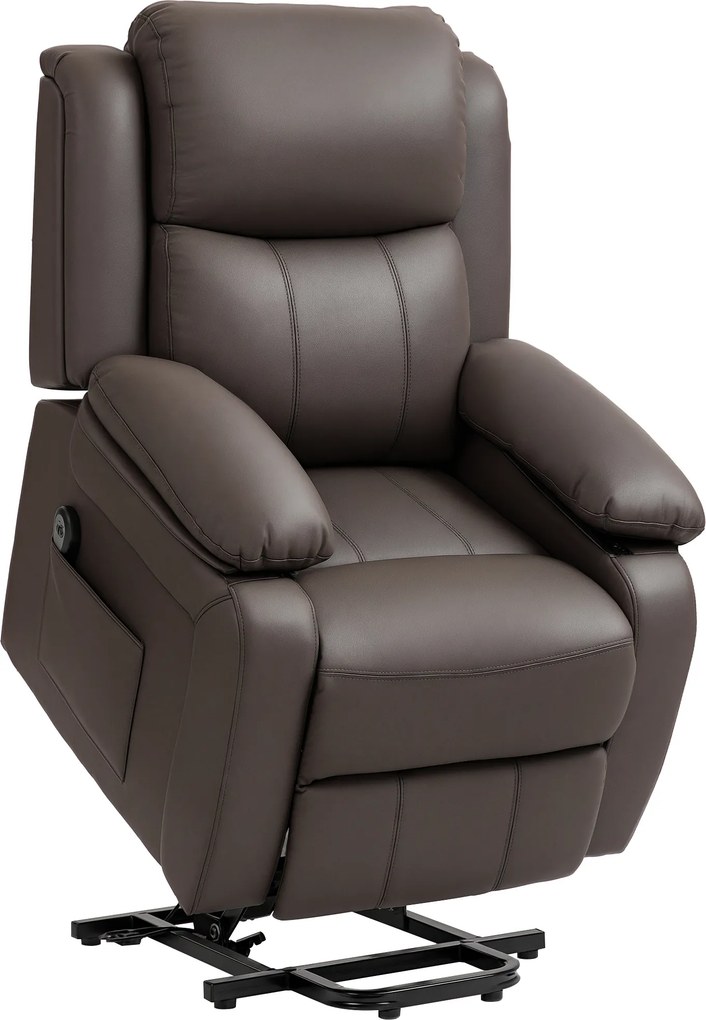 HOMCOM Elektrické křeslo ke vstávání elektrické relaxační křeslo s opěrkou nohou, dálkovým ovládáním a 2 kapsami 76x90x105 cm, hnědé