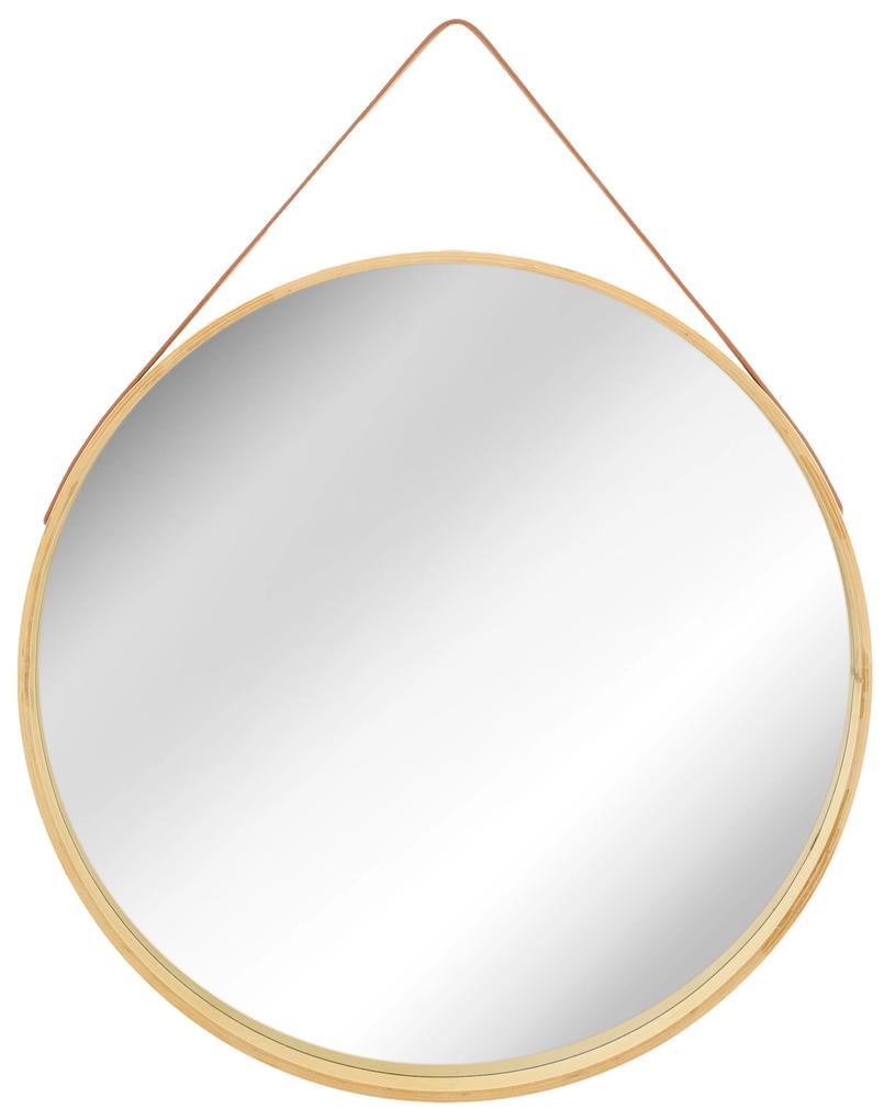 Tutumi, kulaté zrcadlo s dřevěným rámem na pásku 59 cm NBKL-18013, světle hnědá, HOM-09013