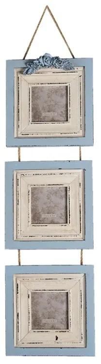 Závěsný modro-krémový fotorámeček na 3 fotografie – 7x7 cm