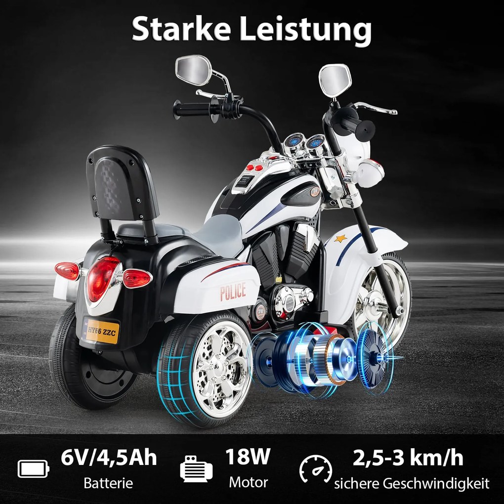 Costway 6 V Dětský elektrický motocykl s nastavitelnými světlomety a zvukem