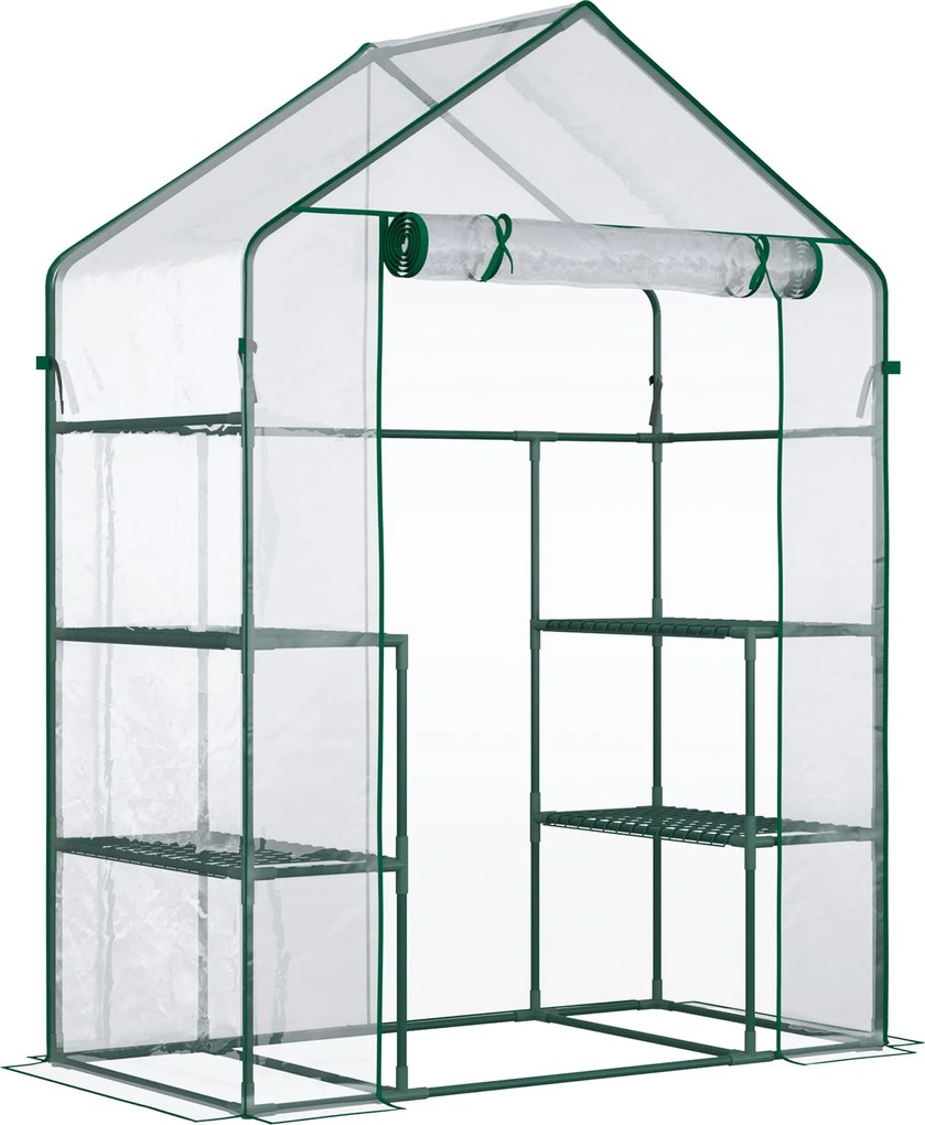 Outsunny Skleník na rajčata s 6 policemi, studený rám s transparentní ocelovou konstrukcí a PVC plastem 142 x 73 x 195 cm | Aosom