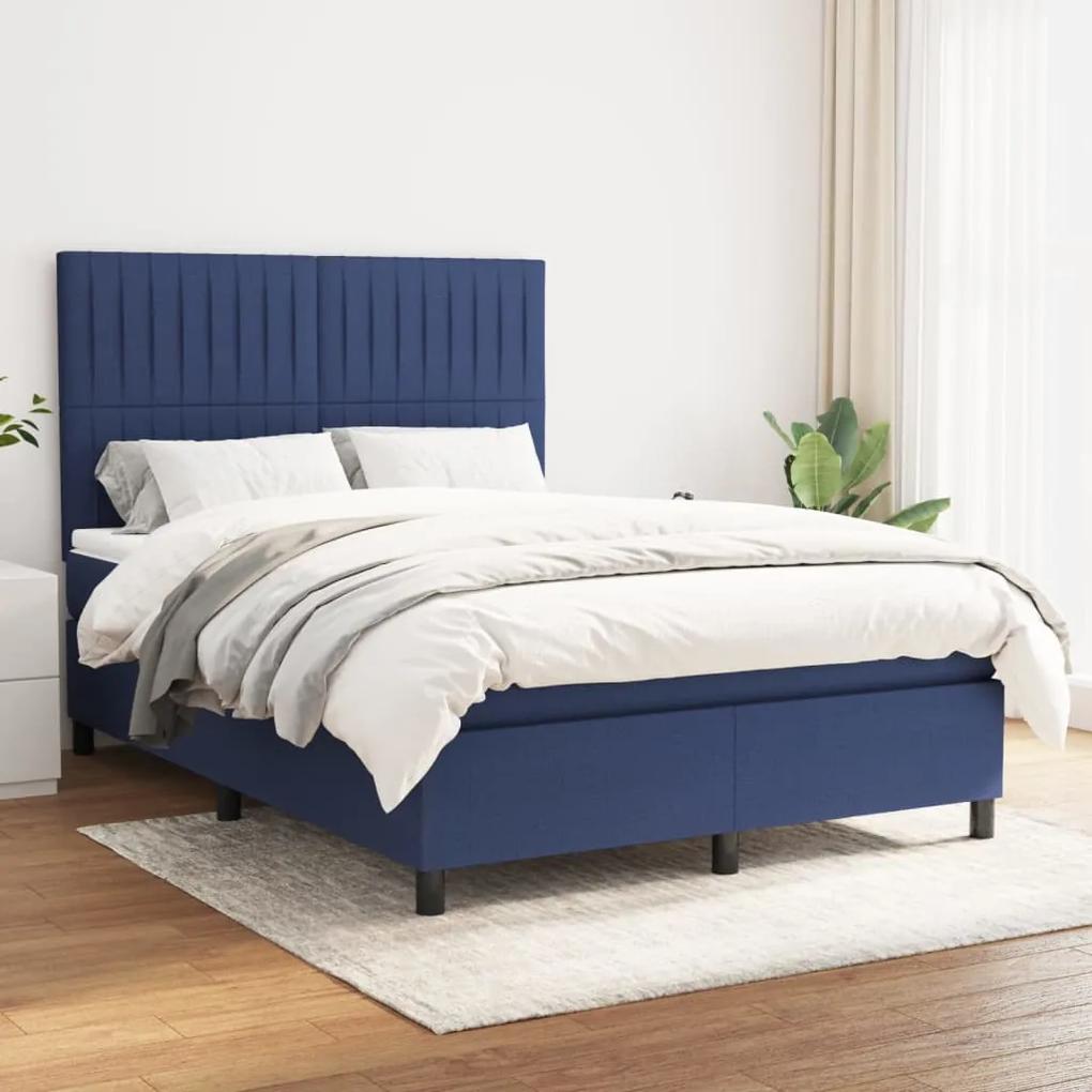 Box spring postel s matrací modrá 140x200 cm textil,  3141943