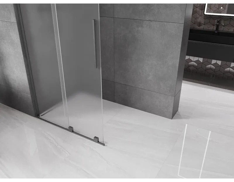 Mexen Velar L, posuvná sprchová zástěna Walk-in 100 x 200 cm, 8mm sklo námraza, grafit broušený, 871-100-003-33-66