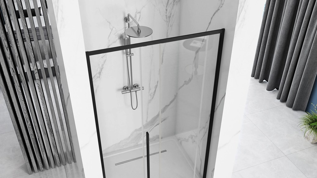 Jednokřídlé posuvné sprchové dveře REA SOLAR pro instalaci do niky 150 cm, černé