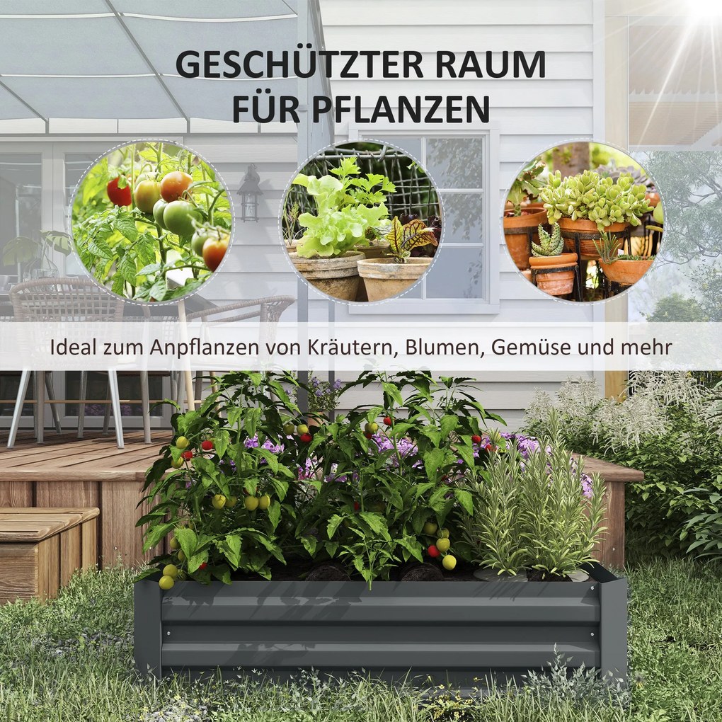 Outsunny 2-dílný vyvýšený záhon z oceli, studený rám pro rostliny, zahradní box na bylinky 100x100x30cm pro zahradu, balkon, terasu, záhon pro květin…
