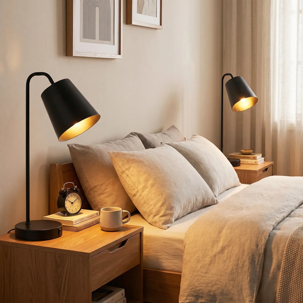 HOMCOM Sada stolních lamp, 2 kusy, moderní lampy s USB-A USB-C připojením pro ložnici, obývací pokoj a kancelář, černé