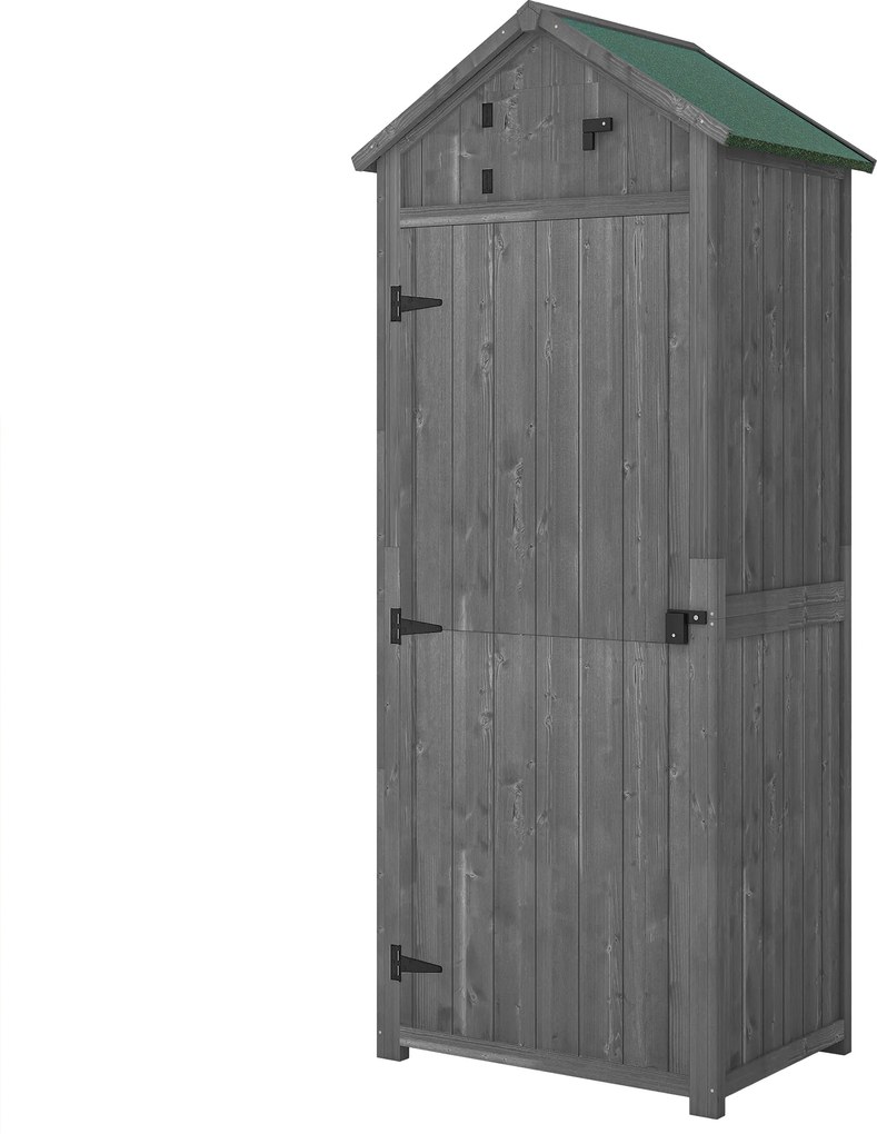 Dřevěná zahradní kůlna Outsunny, voděodolná kůlna na nářadí 77x54,2x179cm, kůlna s dveřmi, štítová střecha, skříň na nářadí se policemi, kůlna na zahr