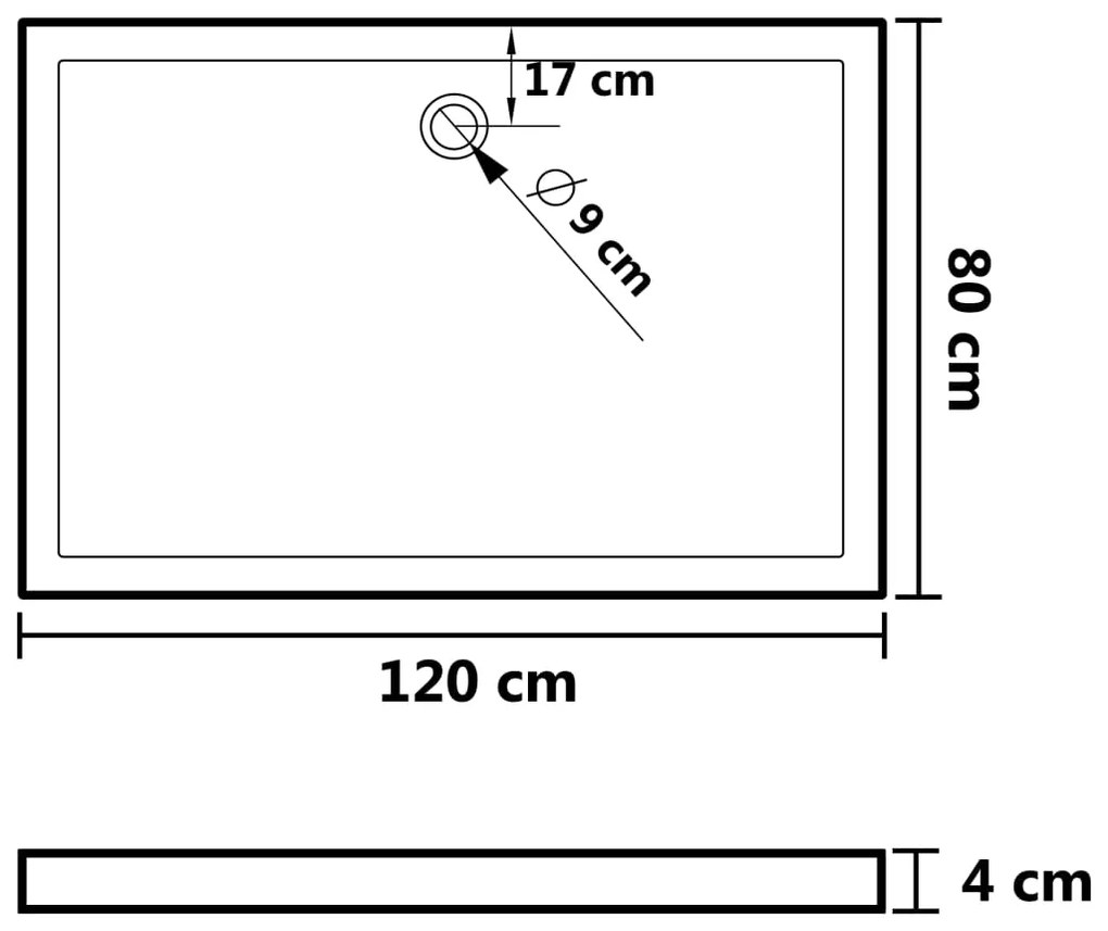 vidaXL Obdélníková sprchová vanička ABS černá 80 x 120 cm