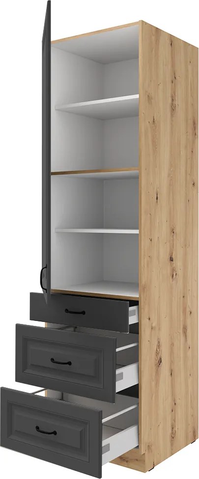 STILO gr | vysoká skříňka 60 DKS-210 3S 1F potravinová | 60 cm | UNI dvířka | artisan/grafit
