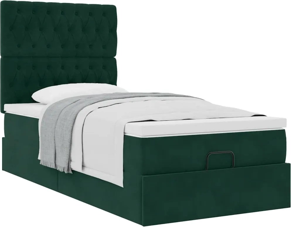 Osmanský rám postele s matracemi tmavě zelené 100x200cm samet 3313526