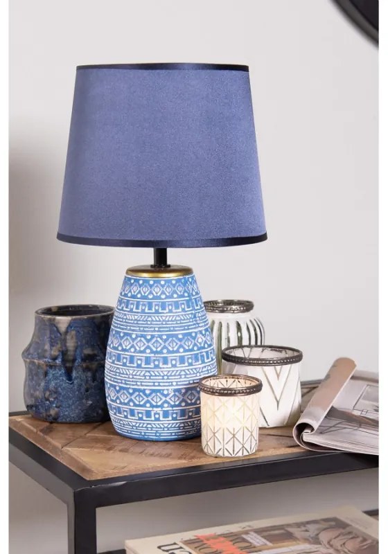 Modrá stolní lampa s keramickou základnou Etnie – 20x35 cm