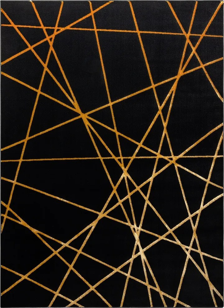Kusový koberec Gloss 406C 86 geometric black/gold, 80x150, čierna, chodba / predsieň, Dywany Łuszczów