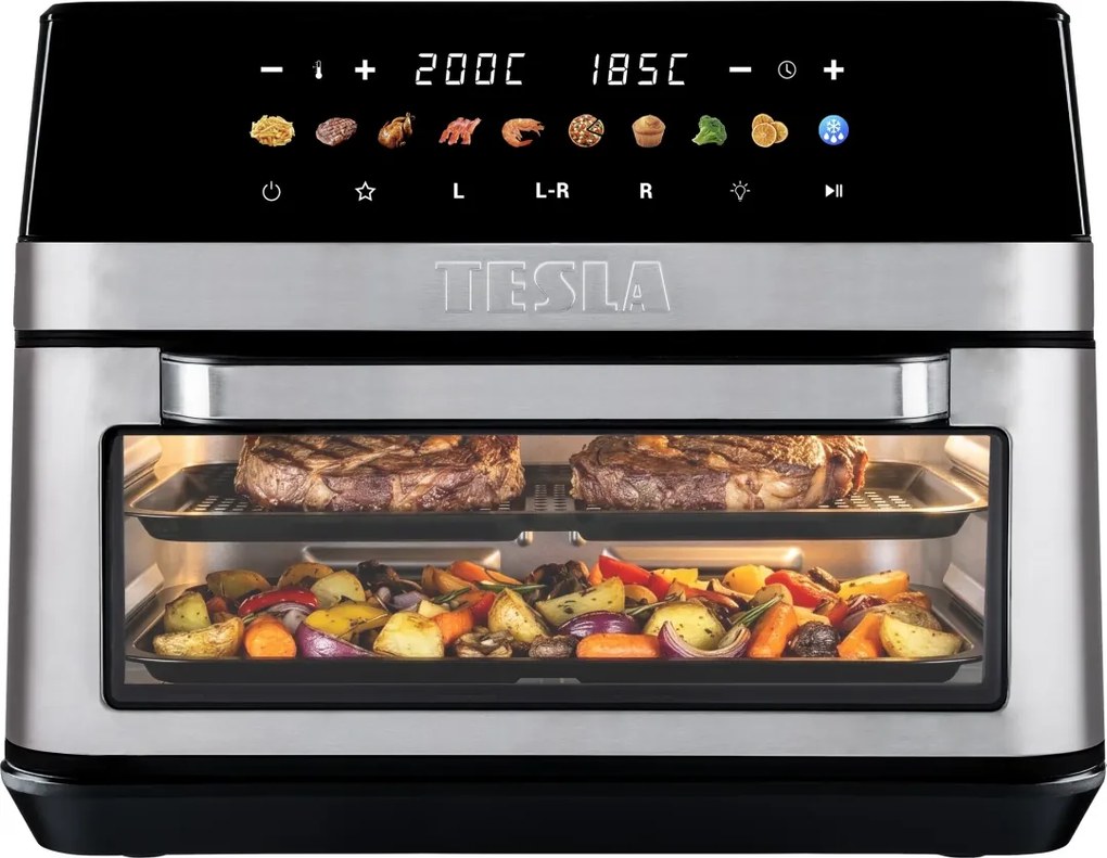 TESLA AirCook DualZone Q787 XXL Deluxe - multifunkční duální digitální horkovzdušná fritéza 2v1