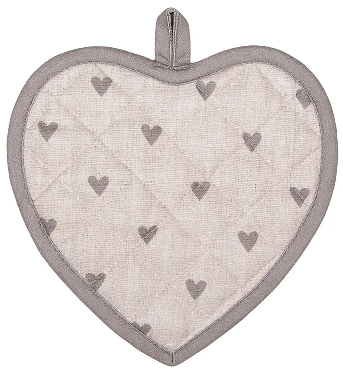 Šedo-bílá bavlněná chňapka / podložka pod hrnec se srdíčky Love It – 20x20 cm