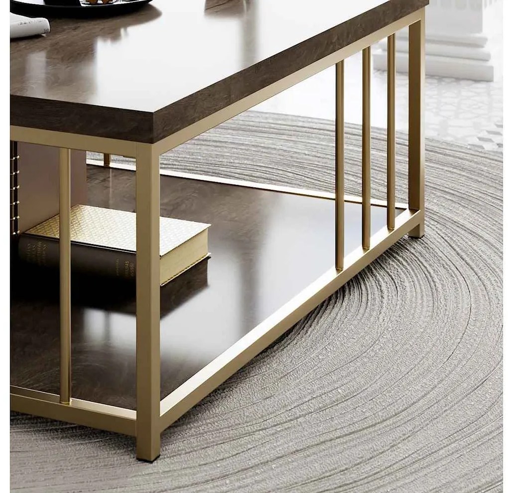 Designový konferenční stolek Natine 90 cm ořech / zlatý