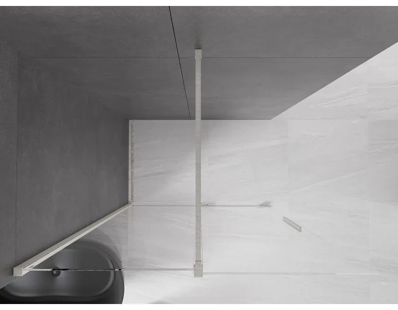 Mexen Velar, sprchová zástěna s posuvnými dveřmi Walk-in 130 x 200 cm, 8mm čiré sklo, broušená ocel, 871-130-000-03-97