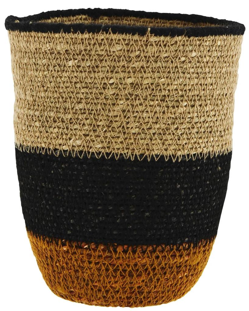 MADAM STOLTZ Úložný košík Seagrass Stripes, oranžová barva, černá barva, přírodní barva