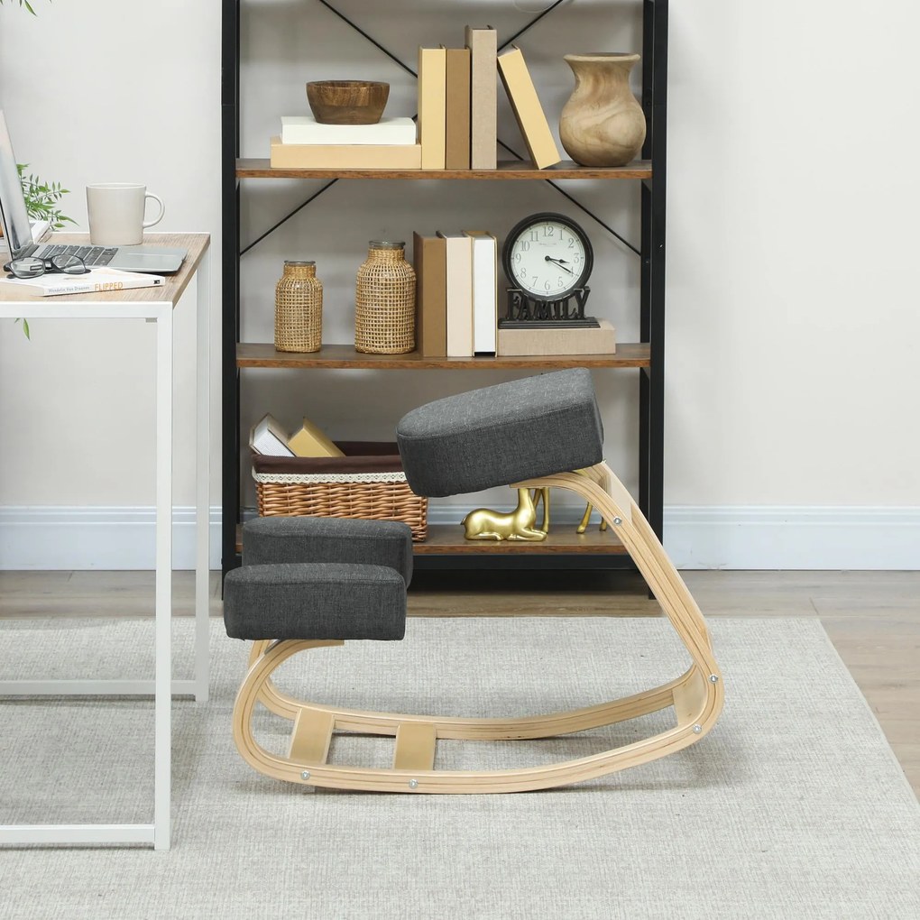 Vinsetto Kolenní židle, ergonomická posezení, polstrovaný stolek pro zdravé sezení, březové dřevo, nosnost 120 kg, tmavě šedá