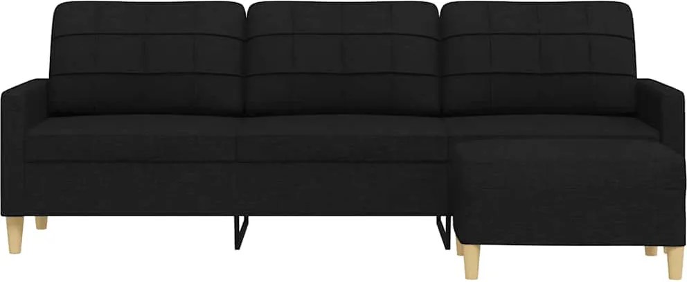 3místná pohovka s podnožkou černá 210 cm textil 3278253