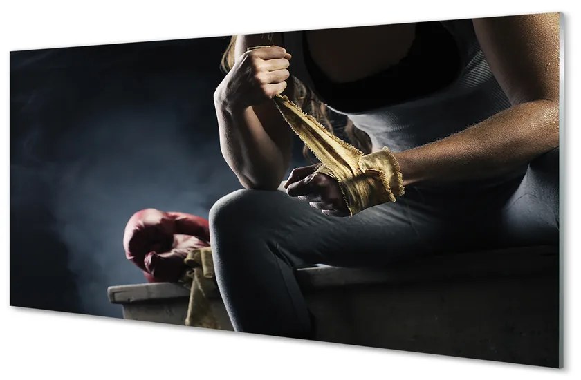 akrylový obraz Žena bandáž rukavice 140x70 cm